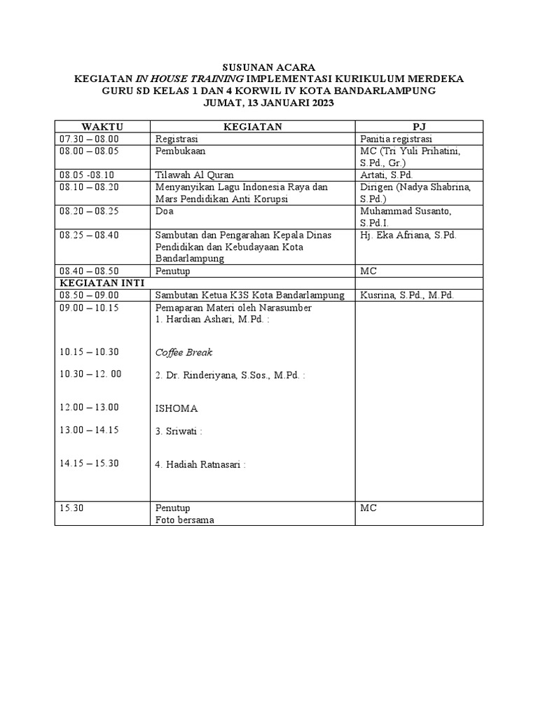 Susunan Acara Iht Ikm | PDF