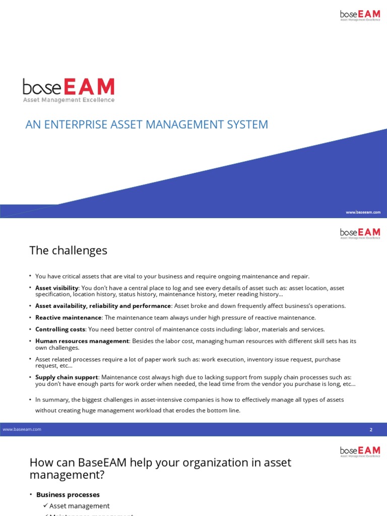 BaseEAM - An Enterprise Asset Management System | PDF