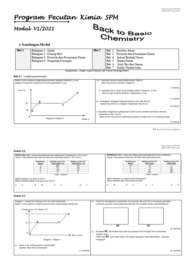 Pecutan Kimia SPM 2021: Modul 1 | PDF | Atoms | Sodium