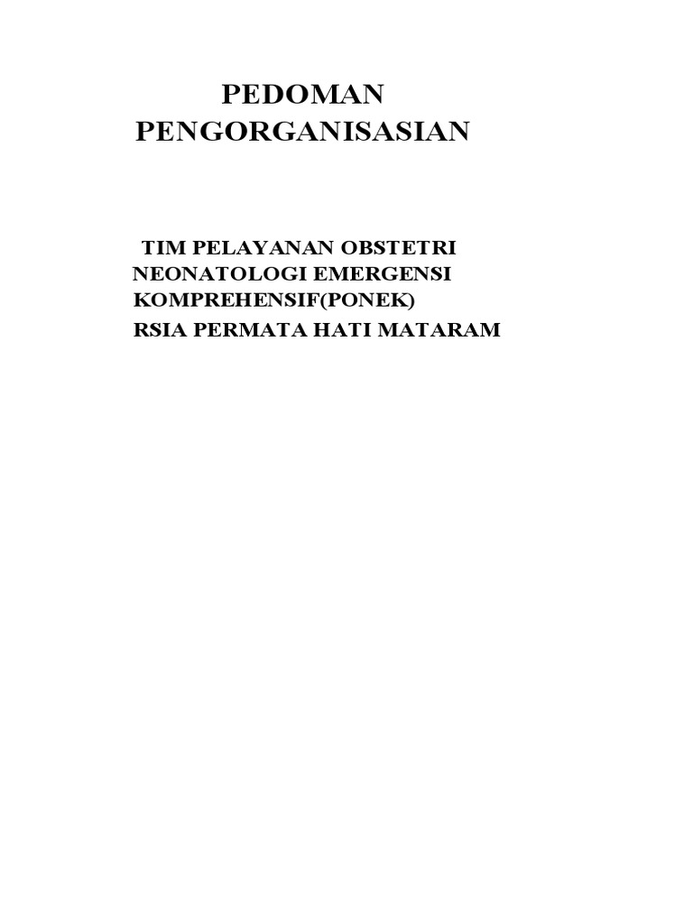 Ponek 1. Ep 2.1 Pedoman Pengorganisasian Ponek Rsia PH 2022 | PDF