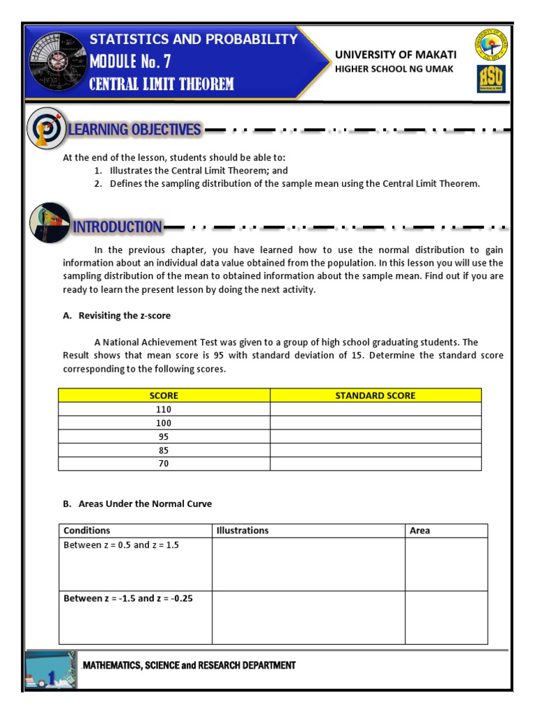 Module 7 Central Limit Theorem Pdf Normal Distribution Standard