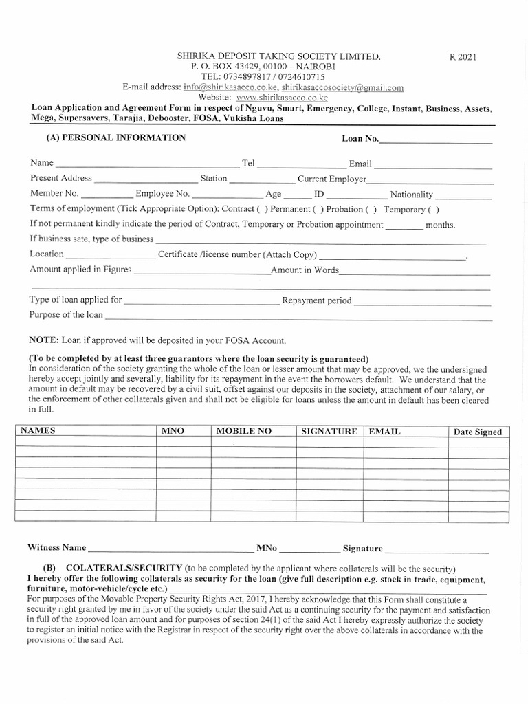 Shirika Loan Form | PDF