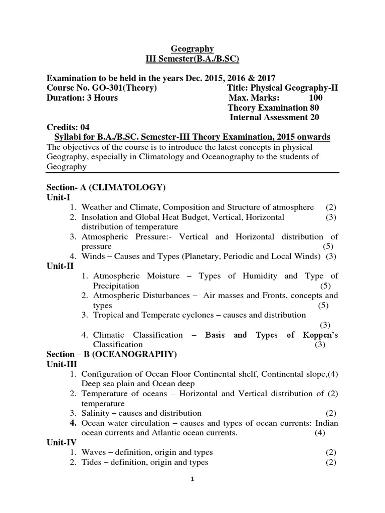 Geography Syllabus for B.A./B.Sc. III & IV Semesters | PDF | Oceans ...