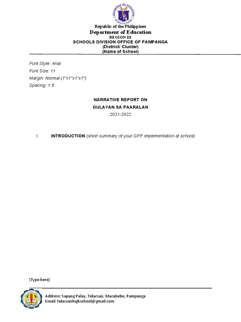 Template Narrative Report On GPP | PDF | Rice | Agriculture
