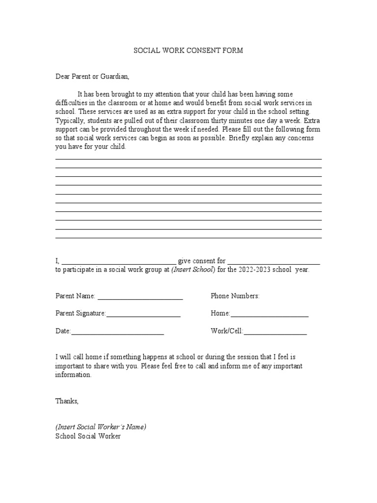 School Social Work Consent Form | PDF
