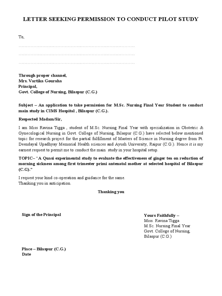 Letter Seeking Permission For Main Study | PDF