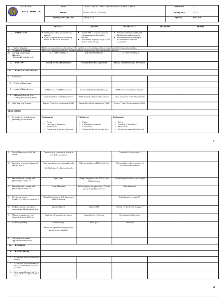 DLL - Front Office Services (SLM 5) | PDF