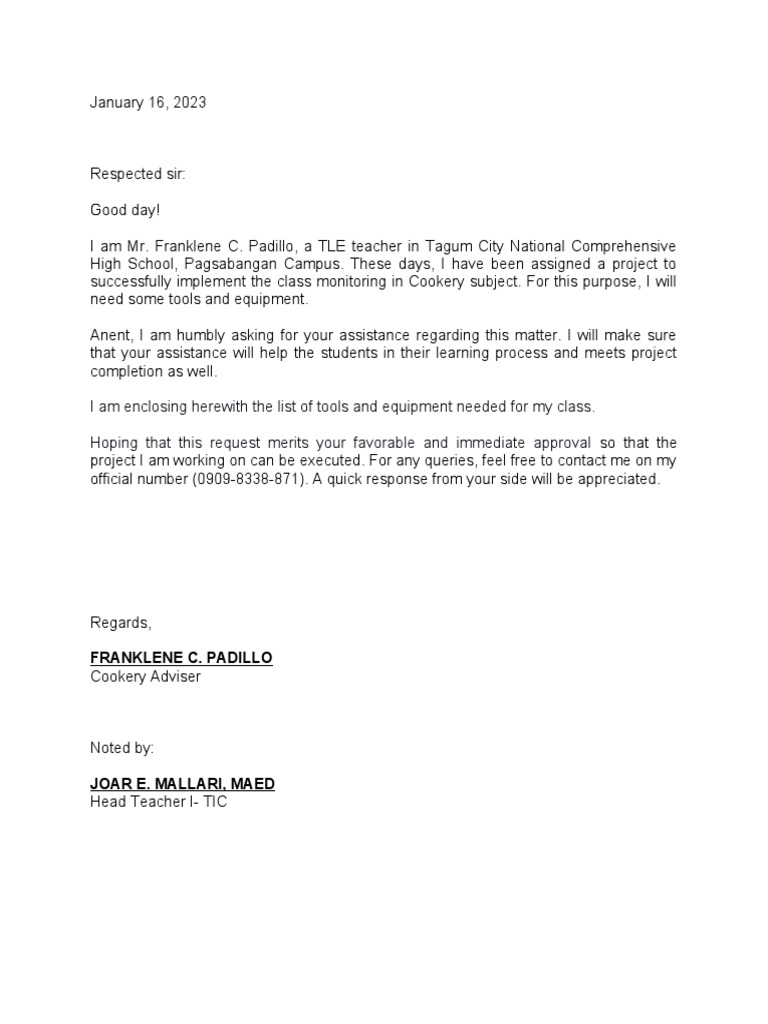 Request for Cookery Class Equipment | PDF | Cooking | Domestic Implements