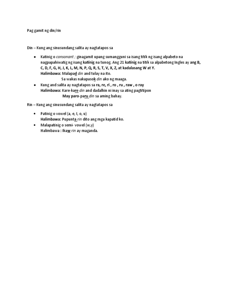 Pag Gamit NG Din at Rin | PDF