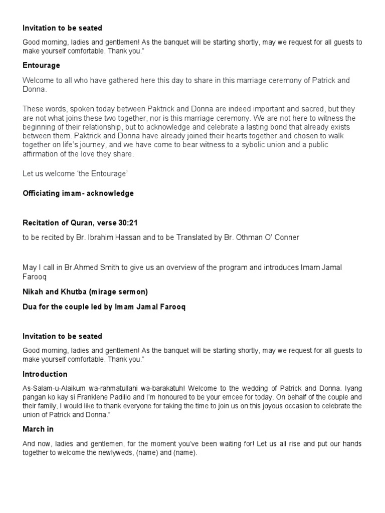 Muslim Wedding Script For Emcee | PDF | Abrahamic Religions