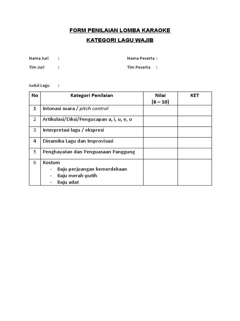 Format Penilaian Lomba Karaoke | PDF