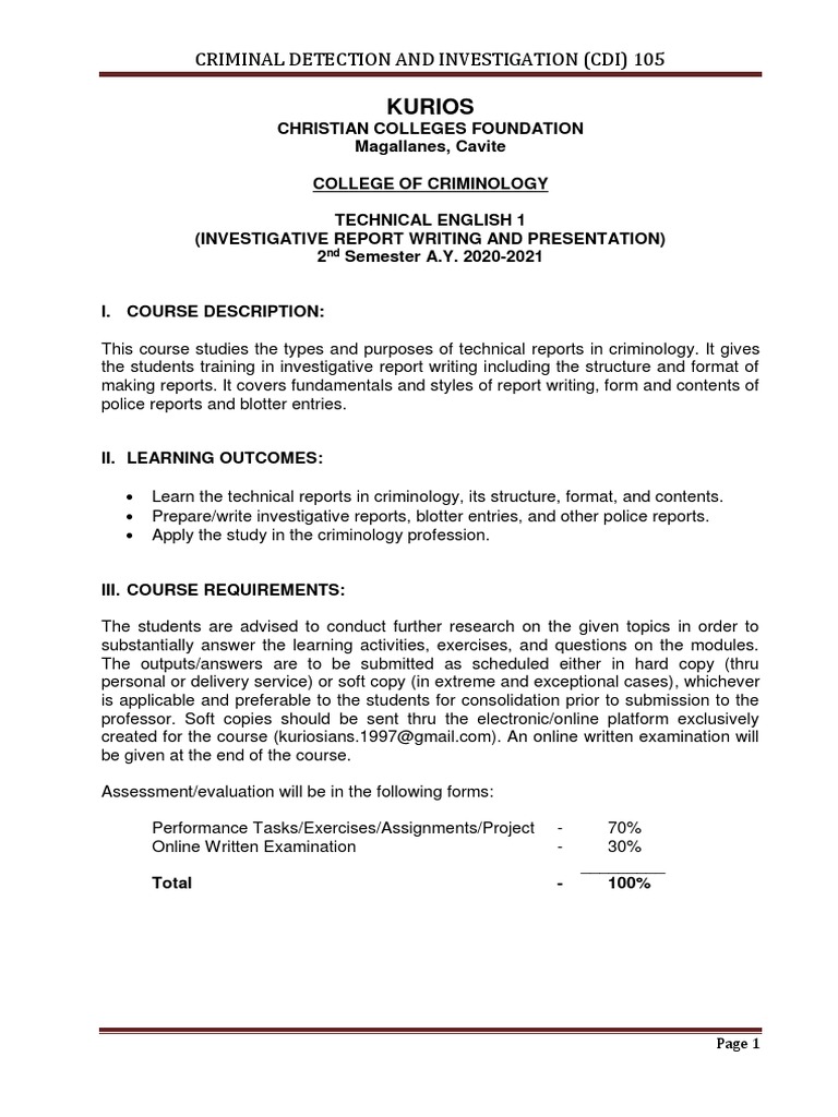 Technical English for Criminology Reports | PDF | Test (Assessment ...