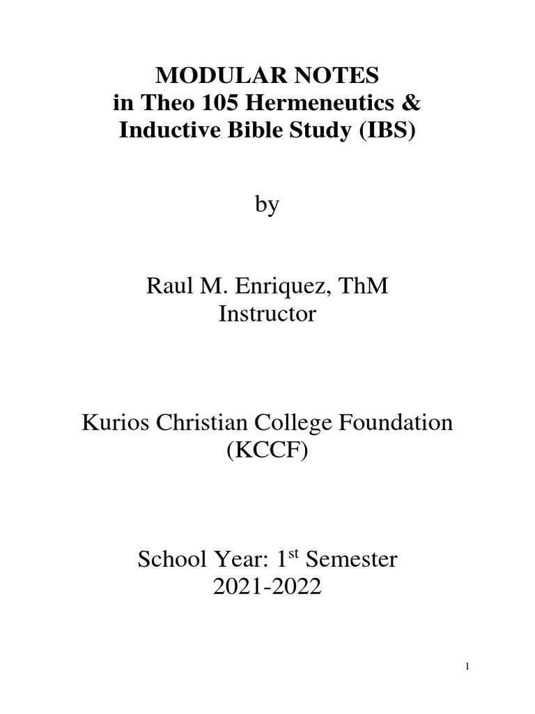 Theo 105 Hermeneutics Inductive Bible Study Module Pdf Epistle To