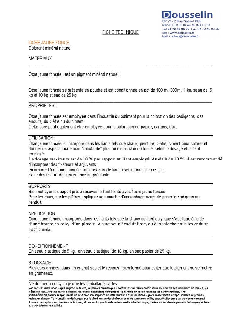 Ocre Jaune Foncé : Utilisation et Propriétés | PDF | Plâtre | Papier