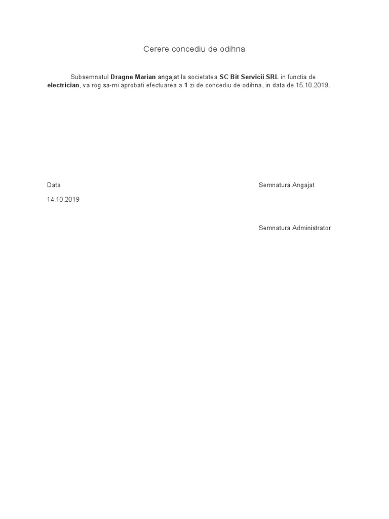 Model Cerere Concediu de Odihna | PDF