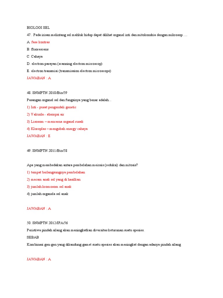 Kumpulan Soal Biologi SBMPTN | PDF