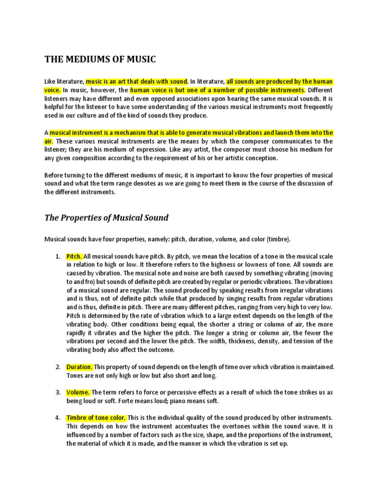 THE MEDIUMS OF MUSIC | PDF | String Instruments | Cello