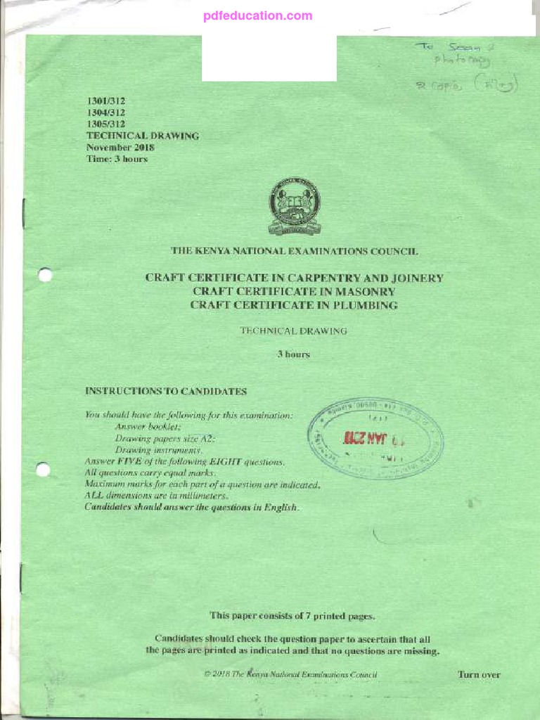 Technical Drawing KNEC Past Exam Papers Nov 2018 | PDF