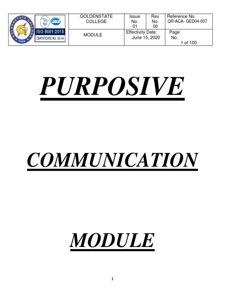 Module Purposive Com | PDF | Communication | Public Speaking