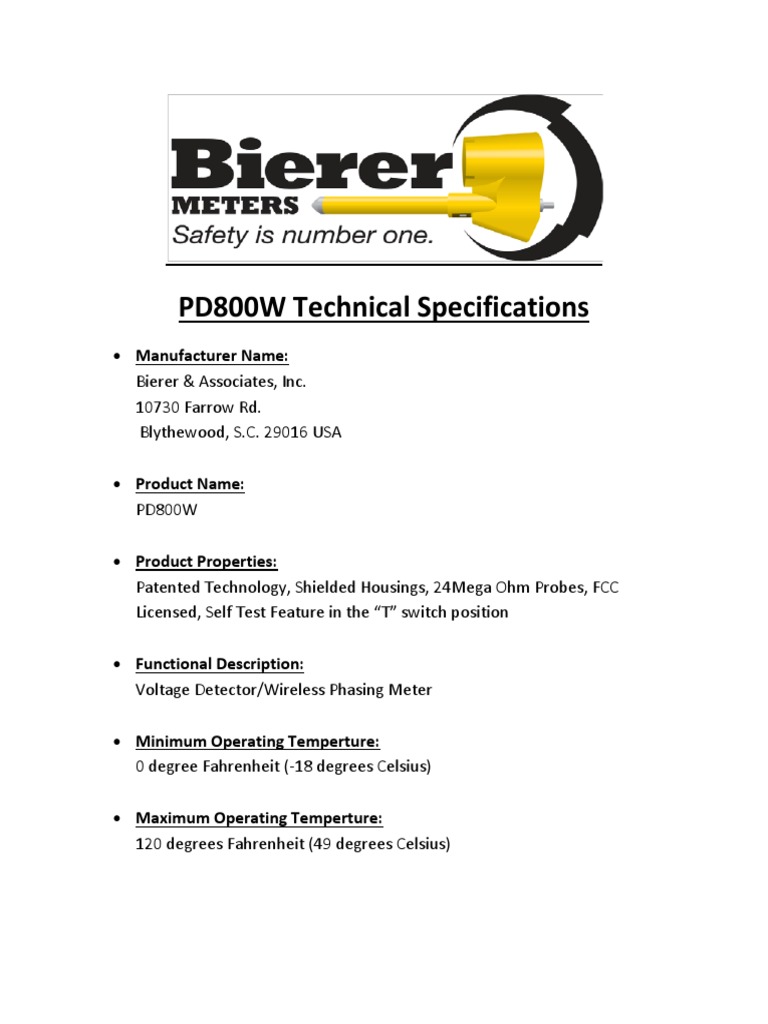 PD800W Voltage Detector Specs | PDF