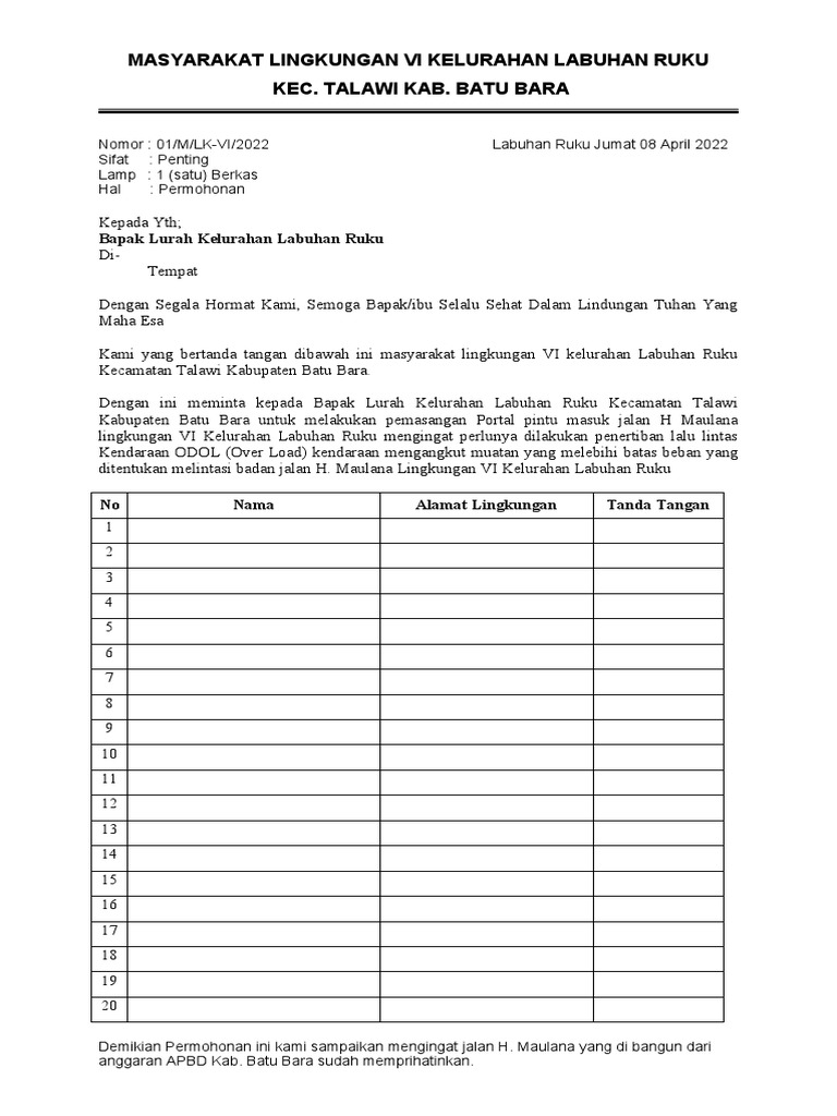 Masyarakat Lingkungan Vi Kelurahan Labuhan Ruku Kec. Talawi Kab. Batu ...