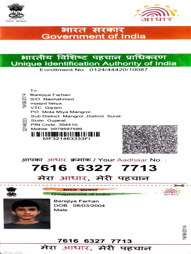 Farhan Barejia Aadhar Card | PDF