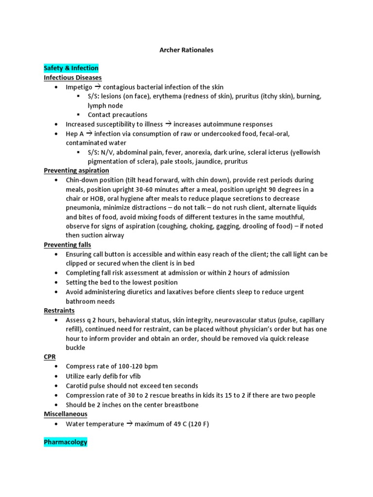 Archer Rationales Notes Nclex | PDF