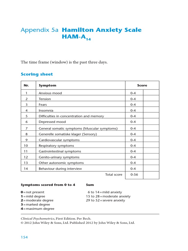 Clinical Psychometrics - 2012 - Bech - Appendix 5a Hamilton Anxiety ... Clinical Psychometrics - 2012 - Bech - Appendix 5a Hamilton Anxiety ...