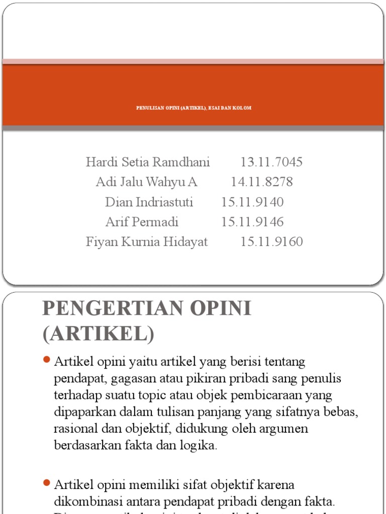 Penulisan Opini (Artikel), Esai Dan Kolom | PDF