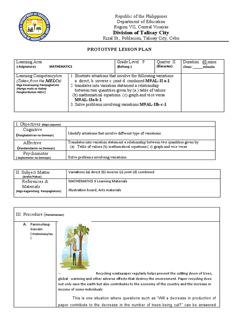 Prototype Lesson Plan in Math Q2 W1 | Download Free PDF | Equations | Mathematics