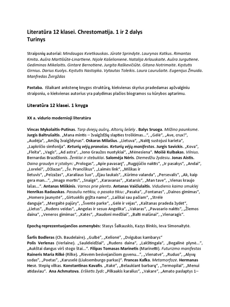 Literatå Ra 12 Klasei - Turinys | PDF