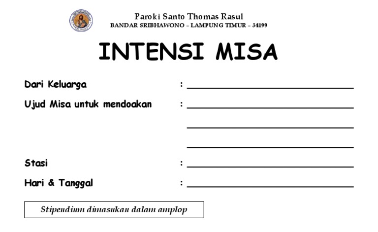 Amplop Ukuran 15,5 X9,5 Intensi Misa Paroki Santo Thomas Rasul | PDF