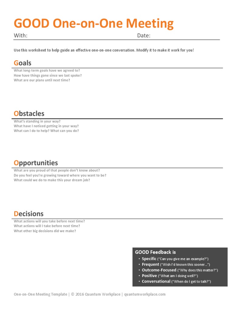 GOOD One On One Meeting Template | PDF