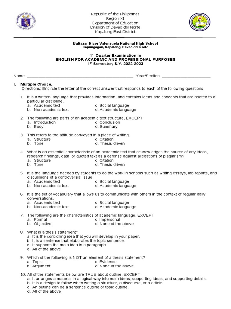 1st Quarter EAPP Exam for Grade 12 | PDF | Vaccines | Science