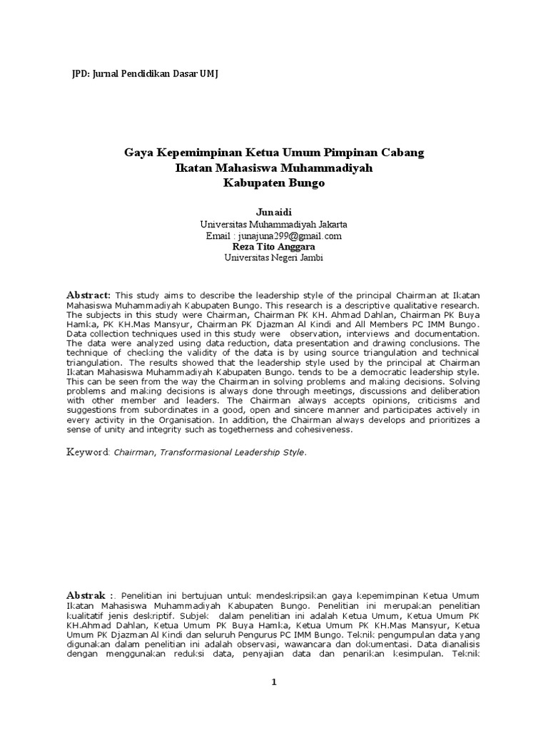 Jurnal Gaya Kepemimpinan Juna | PDF