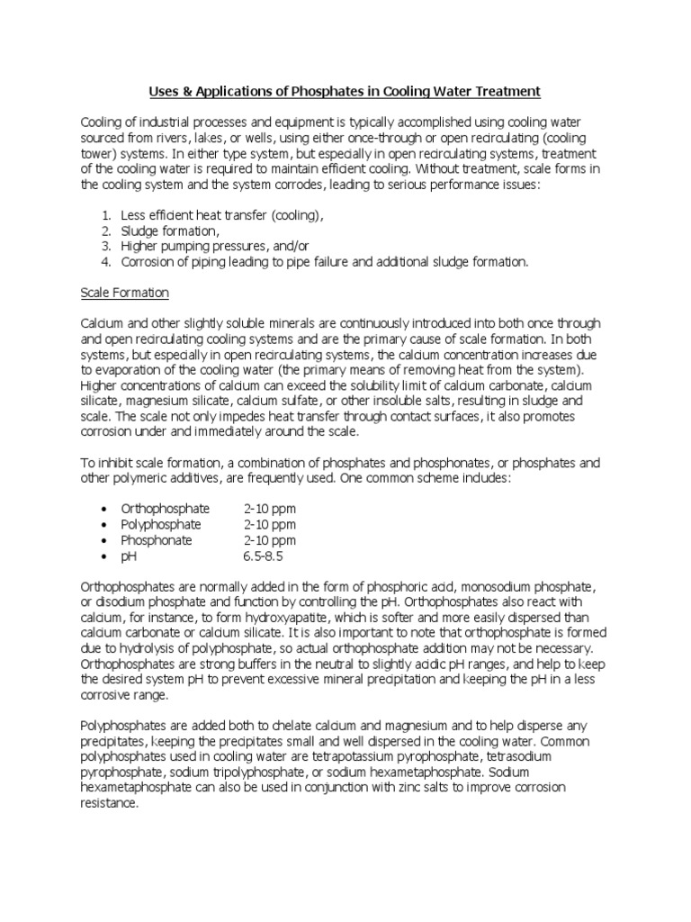 Uses Applications of Phosphates in Cooling Water Treatment | PDF ...