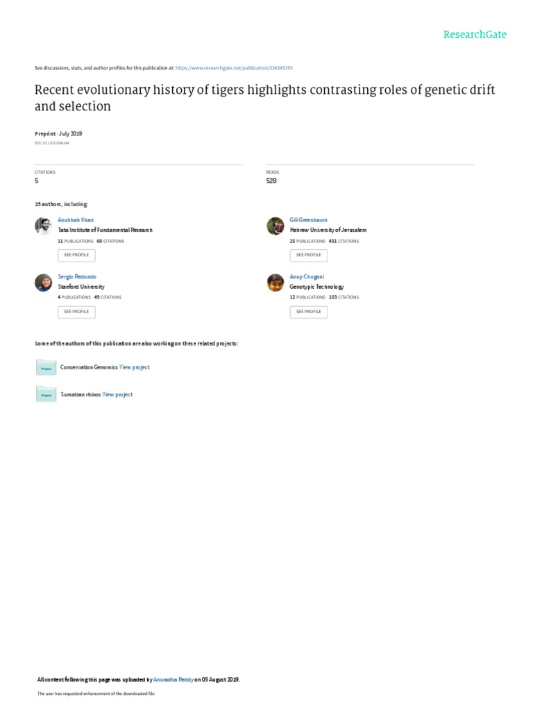 Recent Evolutionary History of Tigers Highlights C | PDF | Tiger | Natural Selection