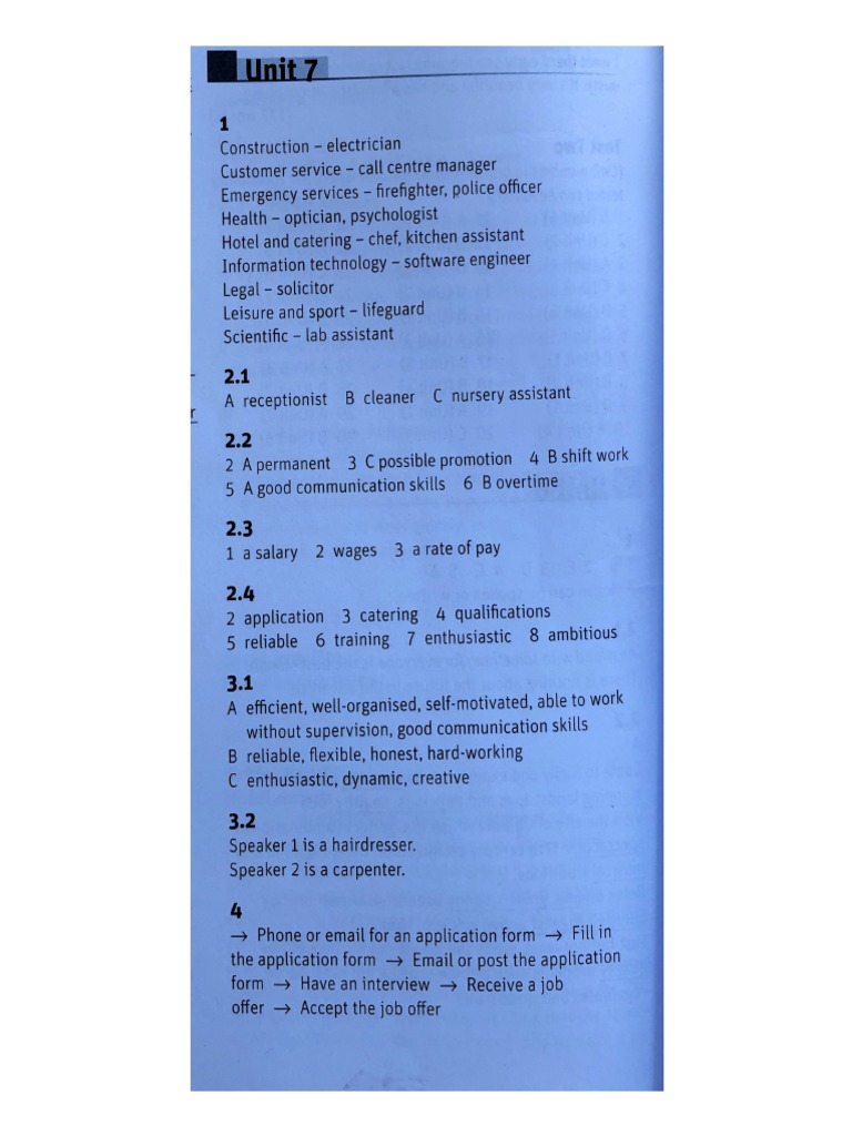 Unit 7 The World of Work - Key Answers | PDF