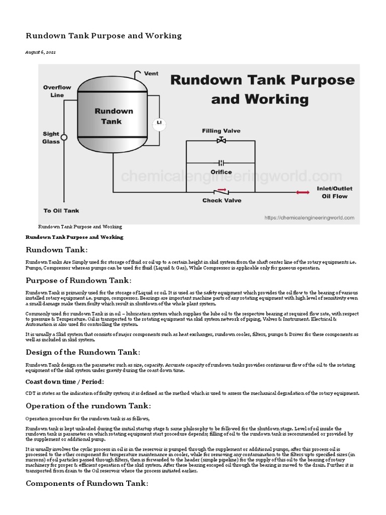 Rundown Tank Purpose and Working - Chemical Engineering World | PDF ...