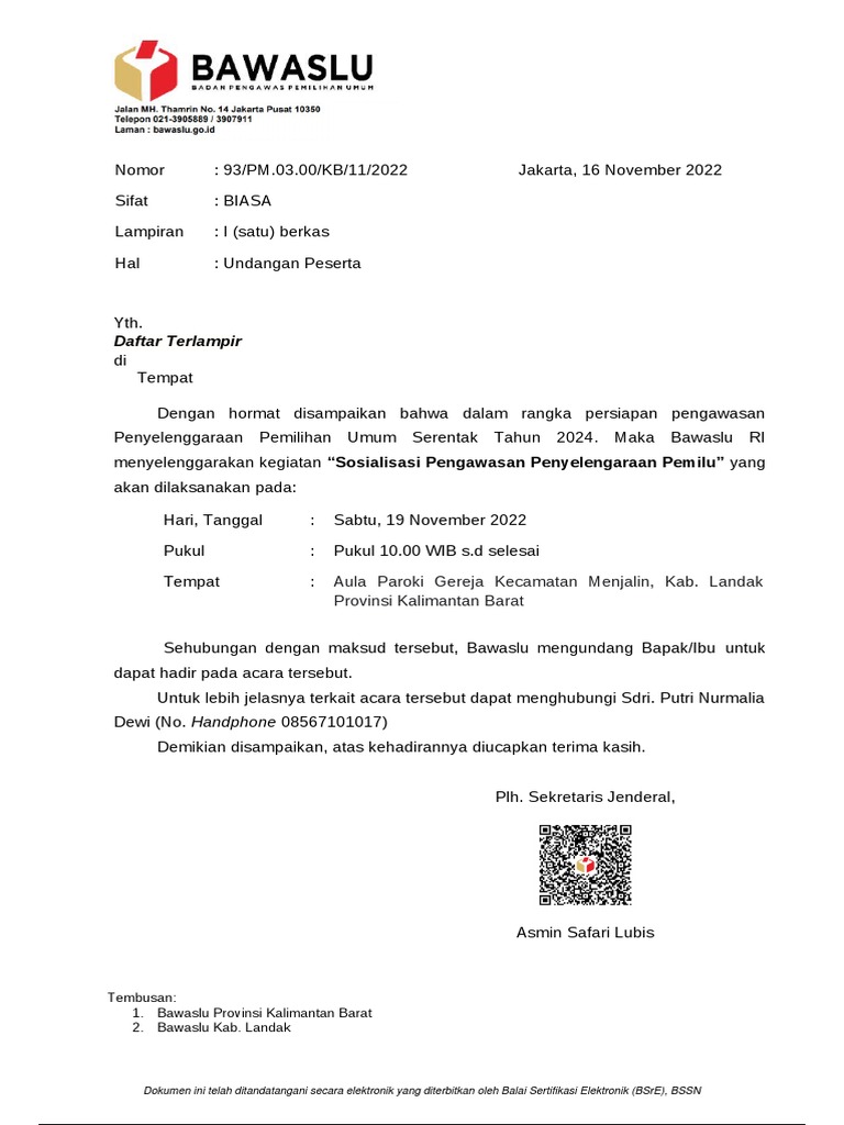 Undangan Peserta Sos DPR 18-20 Landak | PDF