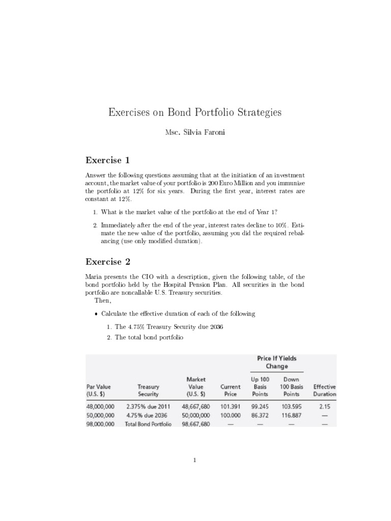 Bond Portfolio Strategy Exercises | PDF | Bonds (Finance) | Bond Duration