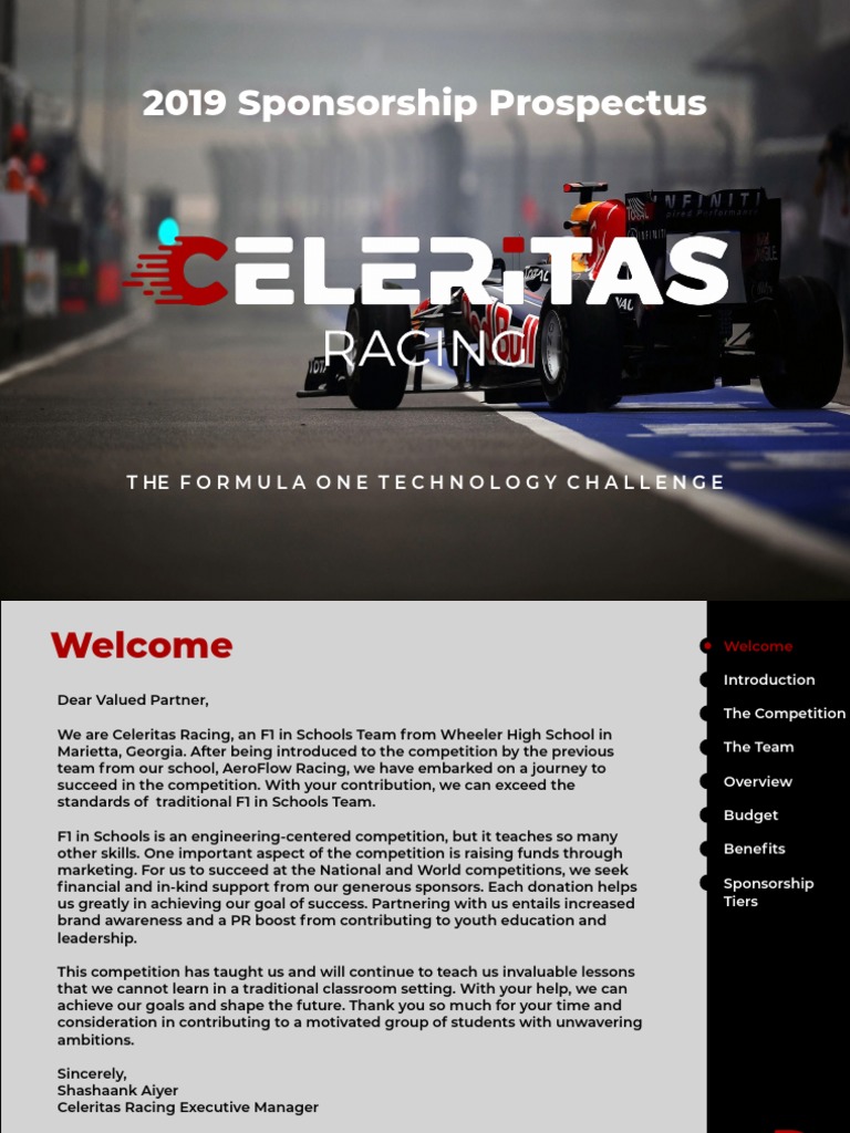 Celeritas Racing Sponsorship Prospectus | PDF | Sponsor (Commercial) | Formula One