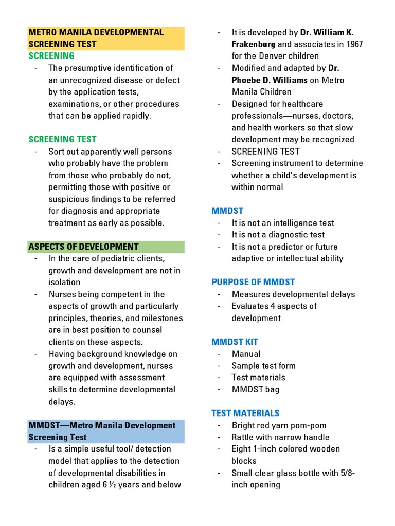 Metro Manila Developmental Screening Test | PDF | Screening (Medicine ...
