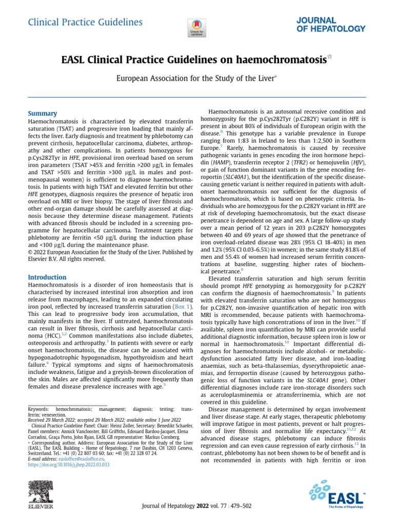 EASL Clinical Practice Guidelines On Haemochromatosis | PDF | Cirrhosis ...