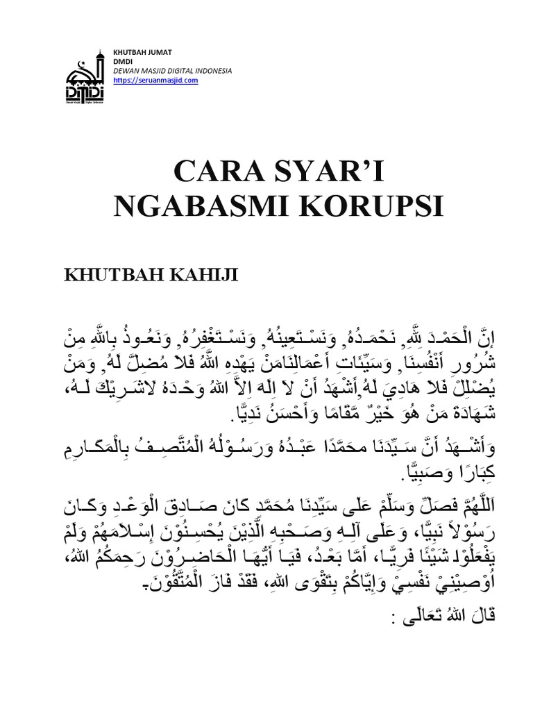 SUNDA Khuthbah Jumat 2 2023 Cara Syaie Membasmi Korupsi | PDF SUNDA Khuthbah Jumat 2 2023 Cara Syaie Membasmi Korupsi | PDF