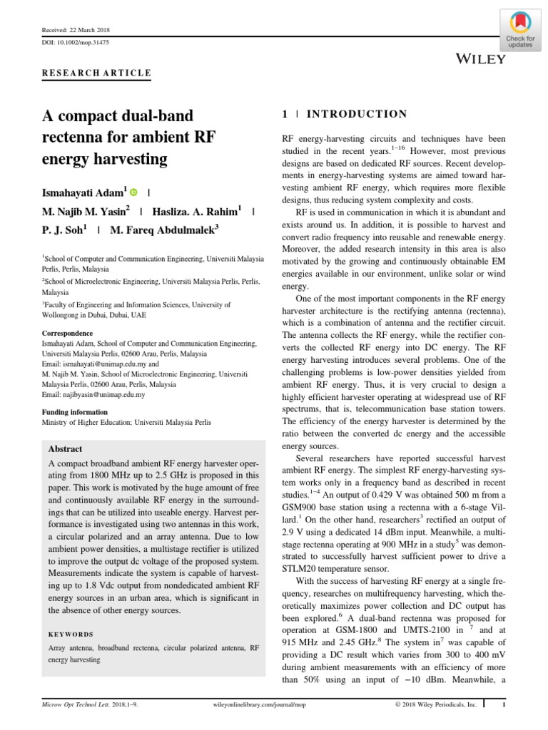 A Compact Dual-Band Rectenna For Ambient RF Energy Harvesting | PDF ...