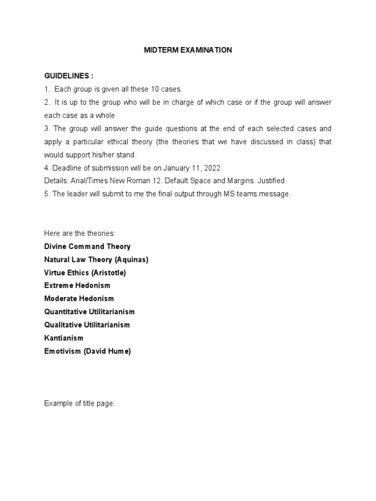 Ethics Midterm Examination | PDF