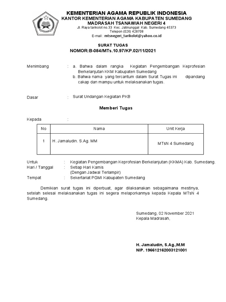 Surat Tugas MTsN 4 Sumedang | PDF