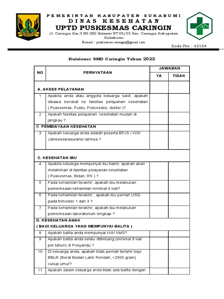 Kuisioner SMD 2022 | PDF