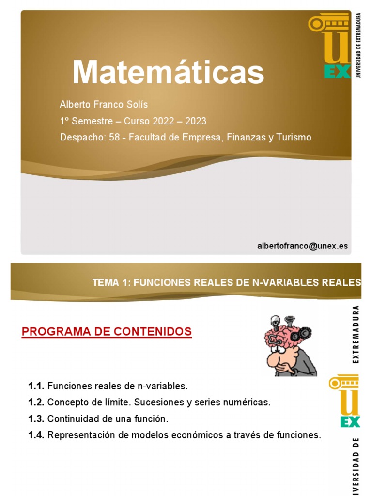 Tema 1 - Funciones Reales de N-Variables Reales-1 | Descargar gratis PDF | Función (Matemáticas ...